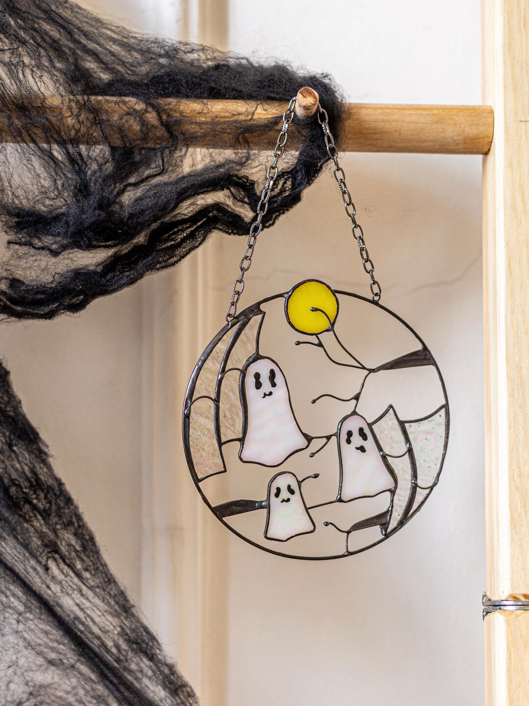 Ghosts Moon Stained Glass Horror Picture Home Decor Halloween Spooky ...