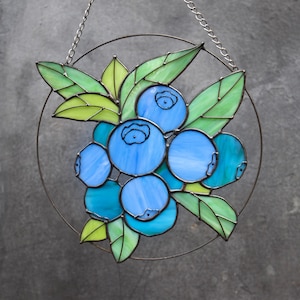 Blueberry Blue Suncatcher. Stained Glass Home Decor Panel Window Wall ...