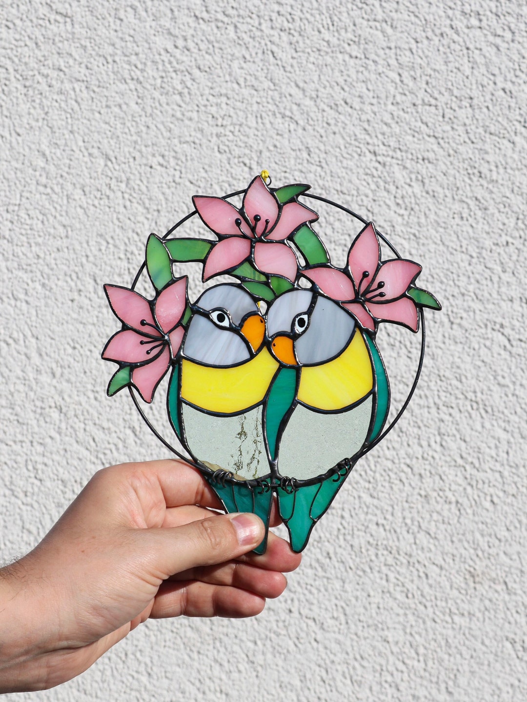 Couple Parrots Two Sun Catcher Birds. Stained Glass House Decor Flowers ...