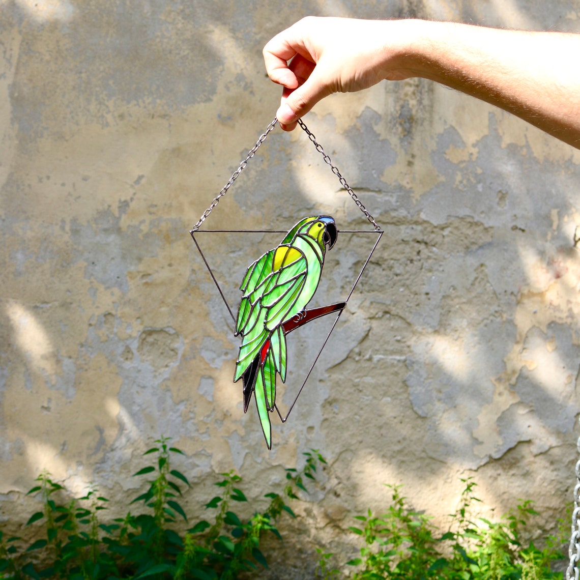 Green Stained Glass Macaw Suncatcher | Custom Pet Hanging Panel ...