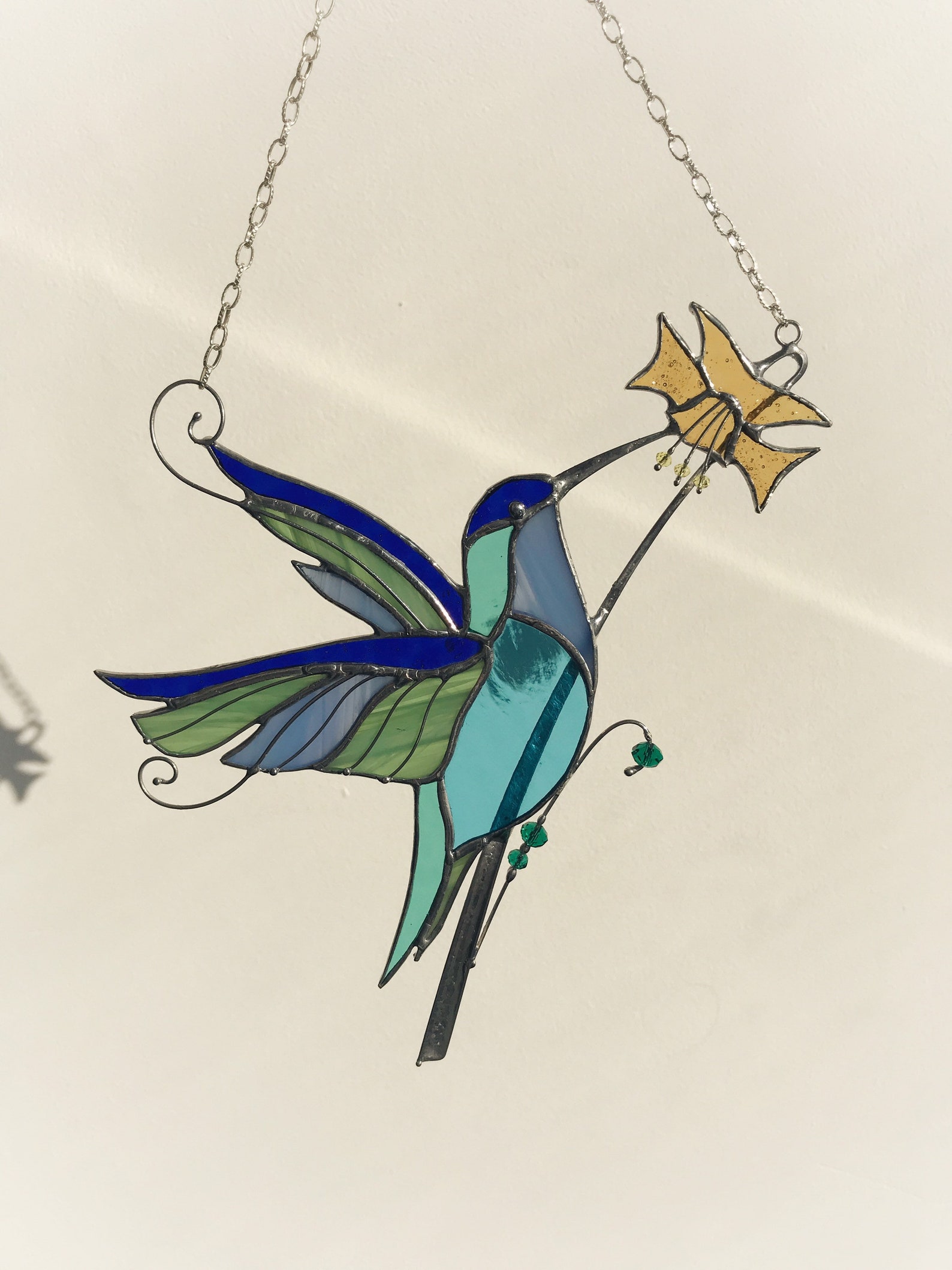 Blue Hummingbird Stain Glass Bird Suncatcher Home House Decor - Etsy