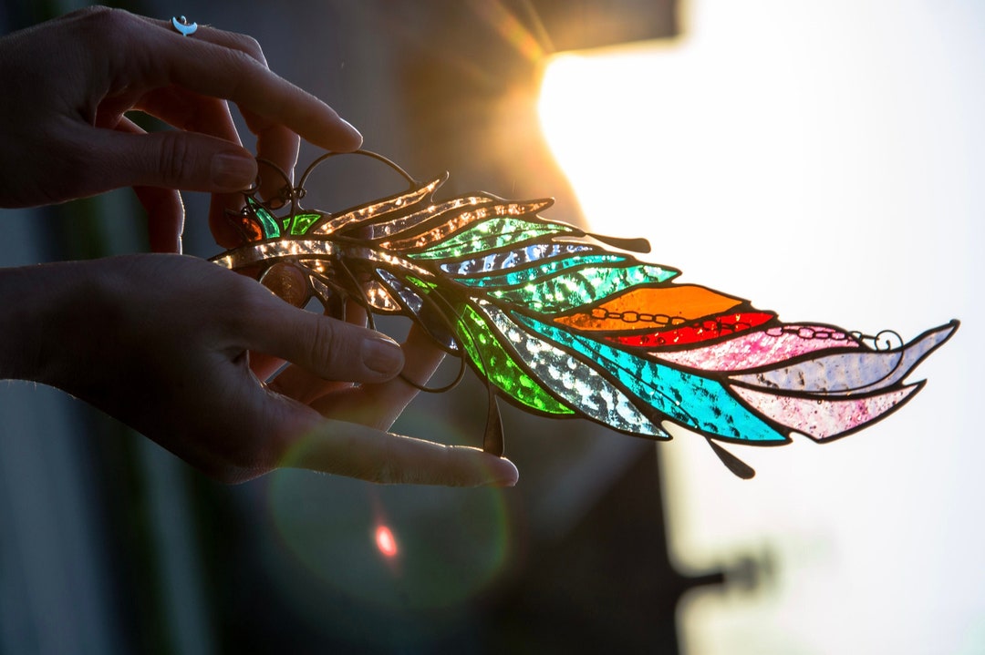 Stained Glass Feather. Wall Window Hangings. Pendant Suncatcher Home ...