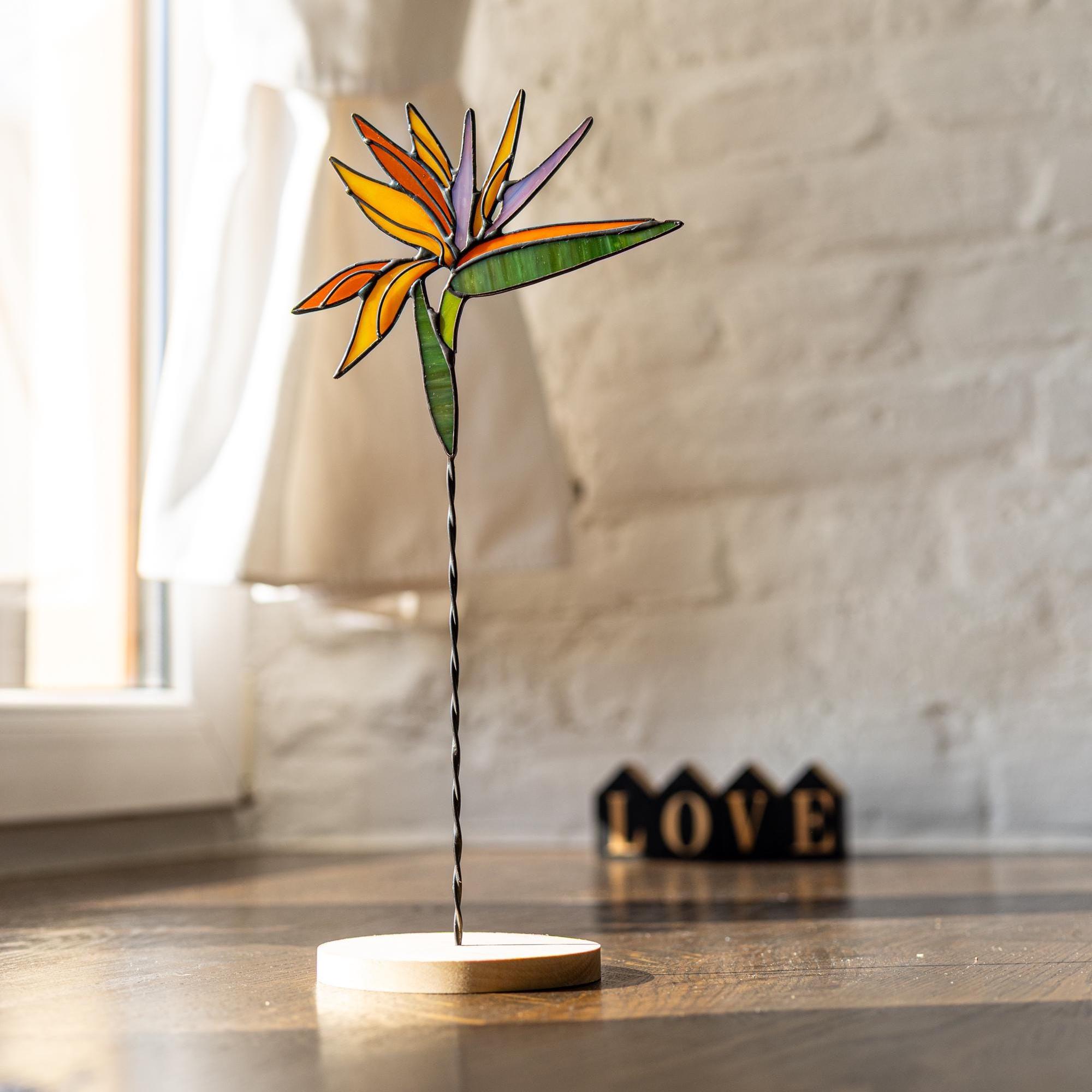 Strelitzia Stained Glass Flower | Home Garden Table Stand Decor ...