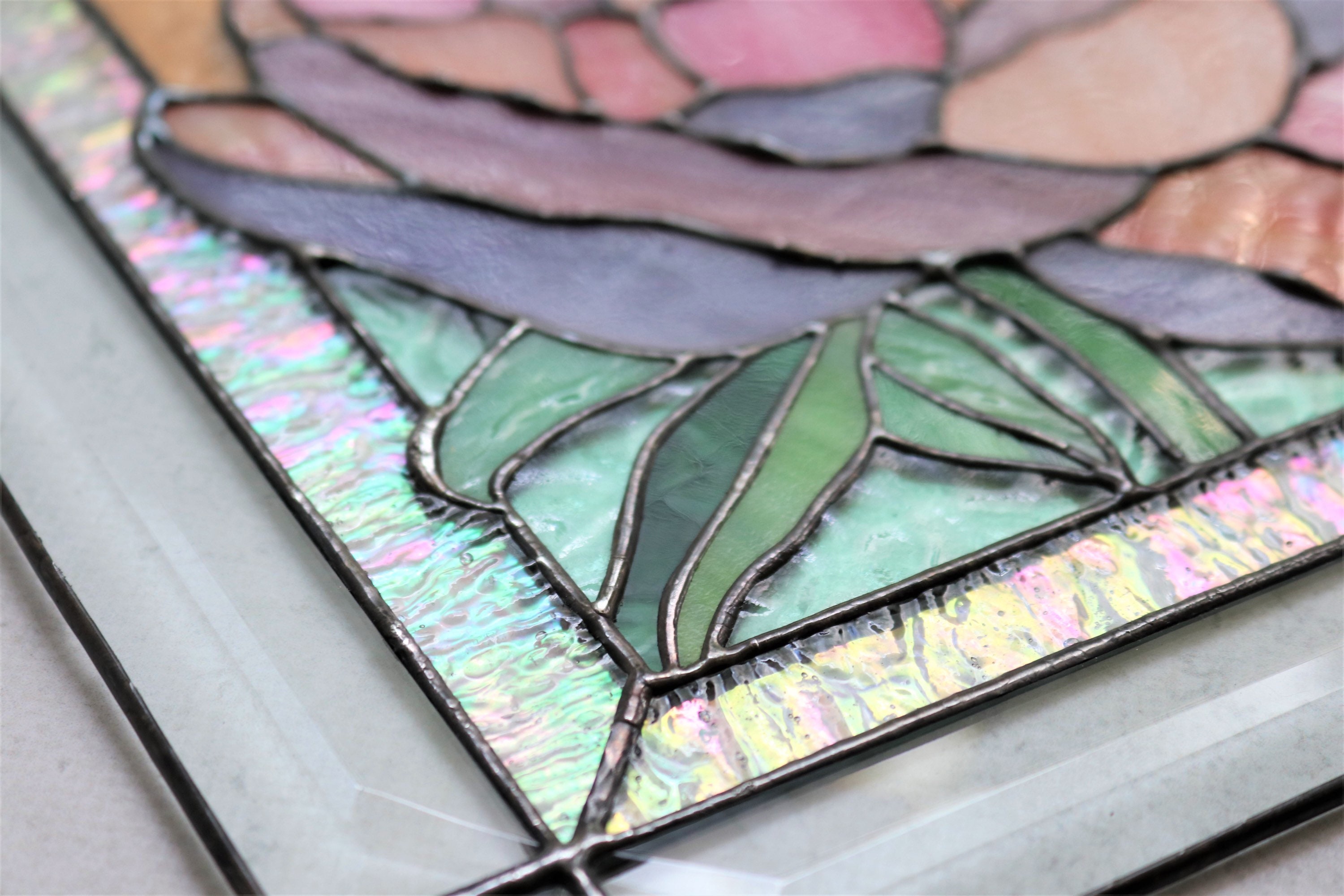 Peony Flower Pink Suncatcher. Stained glass Home Decor Panel | Etsy