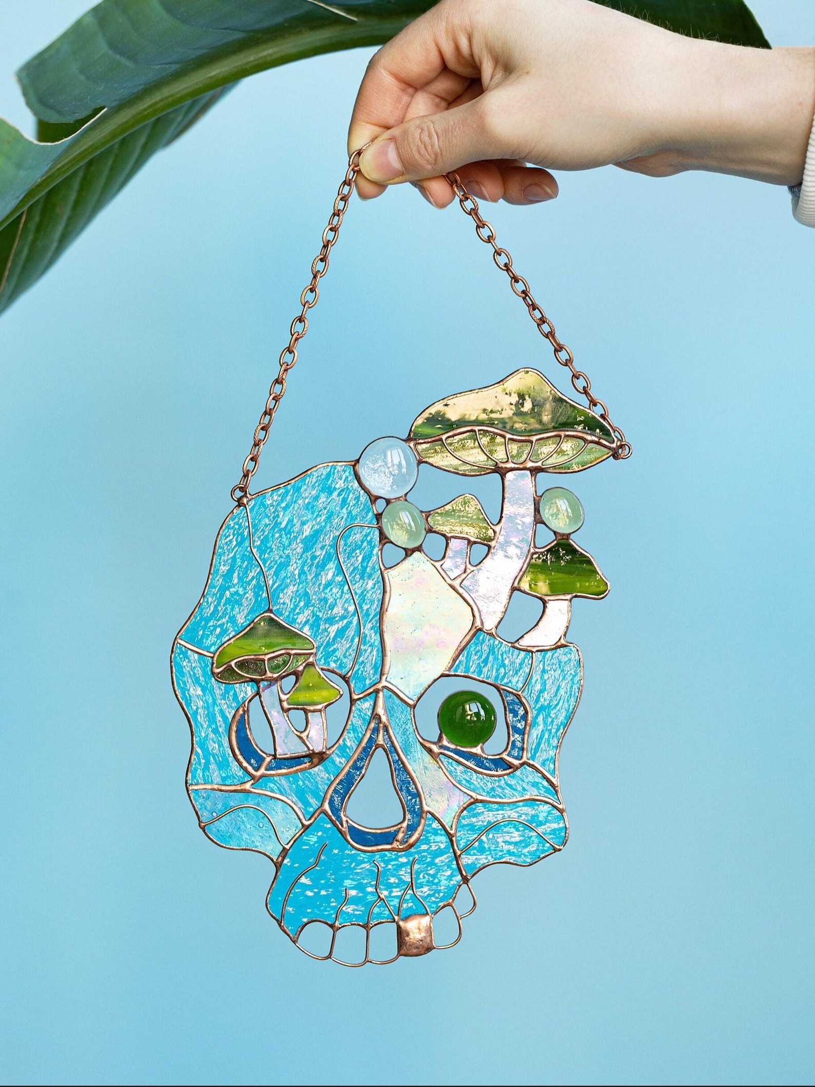 Gothic Suncatcher Skull Amanita Stained Glass Horror Picture Home Decor ...