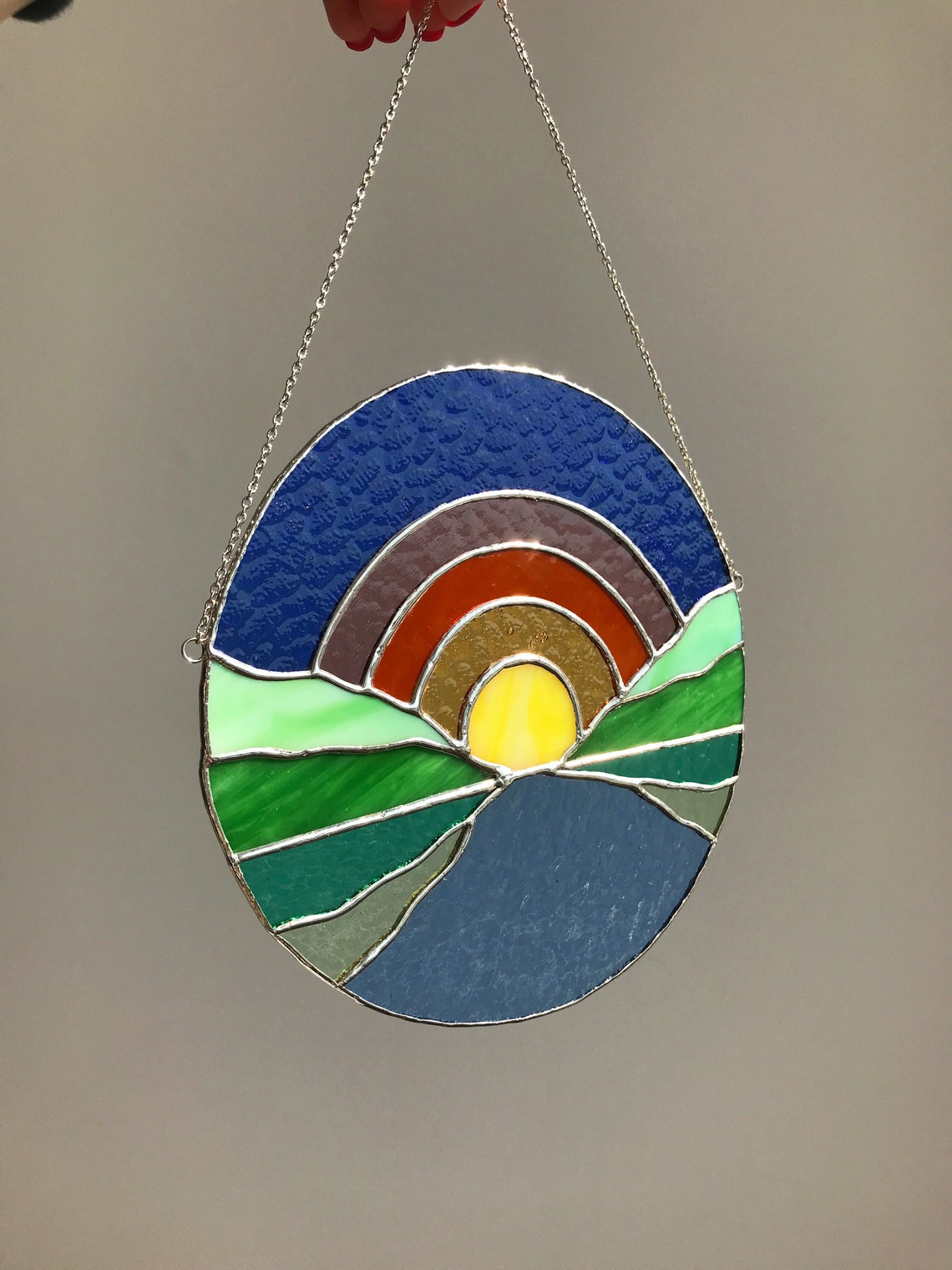 Suncatcher Sunset Stain Glass Picture Home House Decor Panel Garden ...