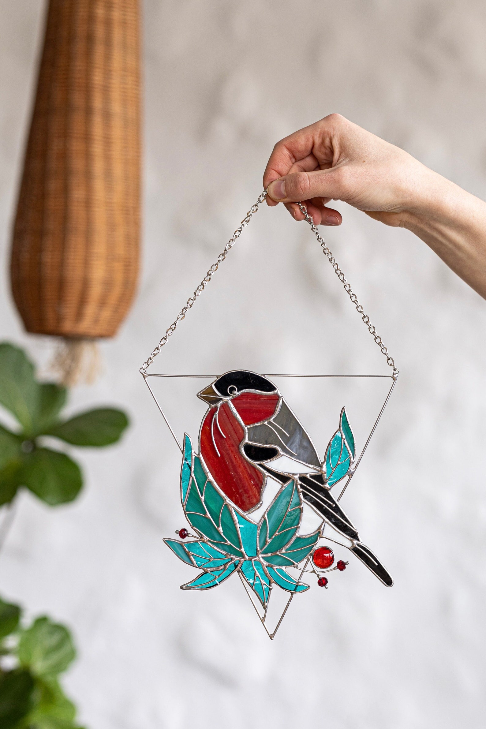 Stain Glass Red Tit Bird Suncatcher. Wall Hanging Panel. Grandma Gift ...