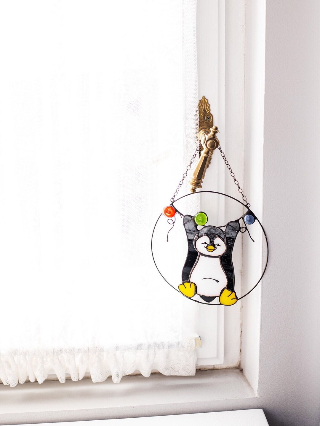 Penguin Suncatcher Stained Glass Home House Decor Funny Holiday Window ...