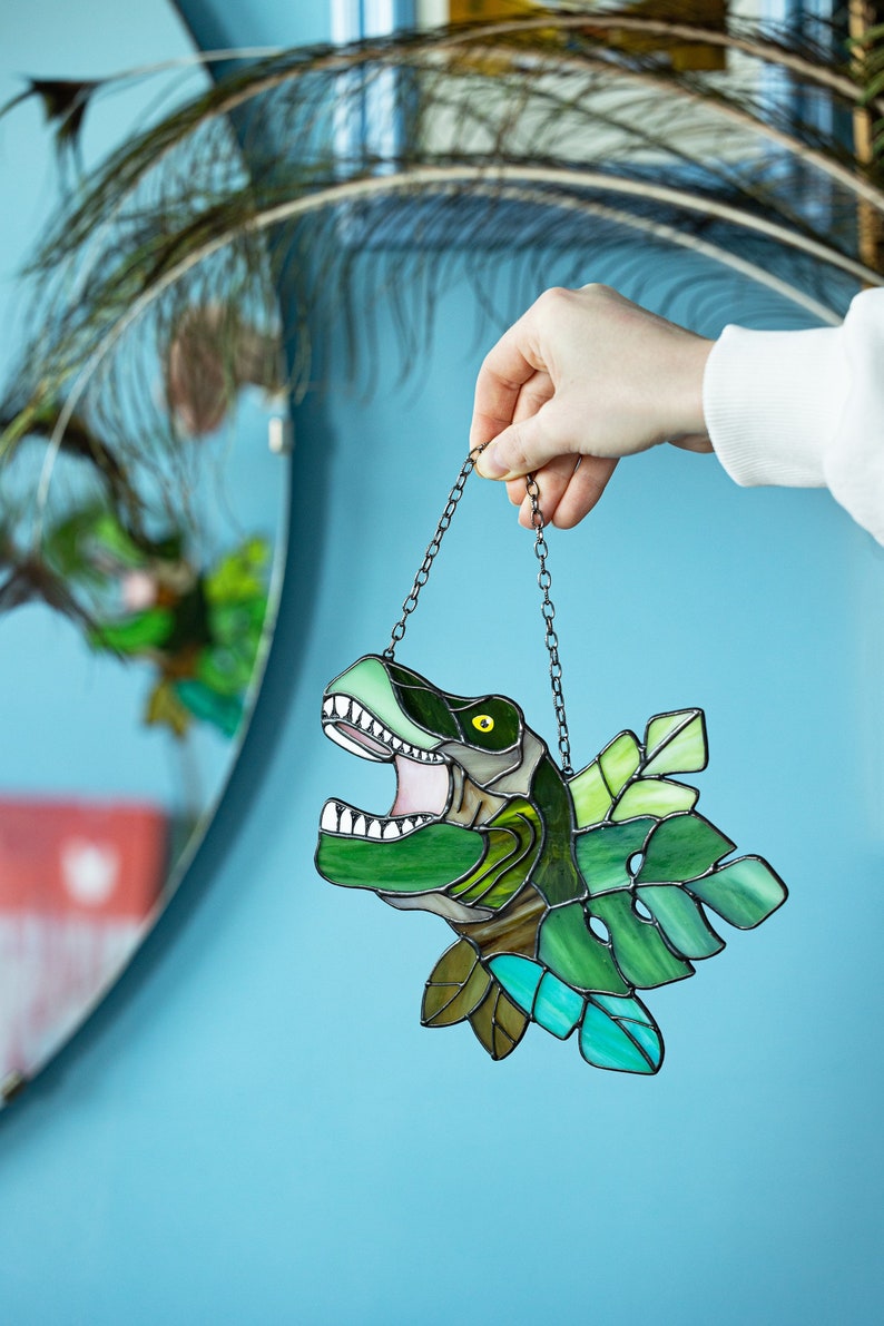 Kid's Room Art Decor Tyrannosaurus Dinosaur Suncatcher | Stained Glass ...