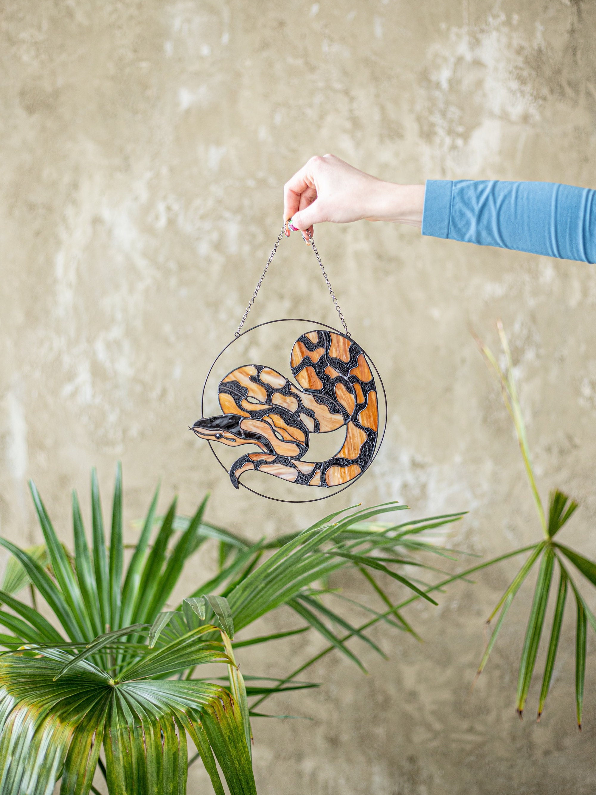Python Suncatcher | Animal Snake Home Wall Window Hanging | Stain Glass ...