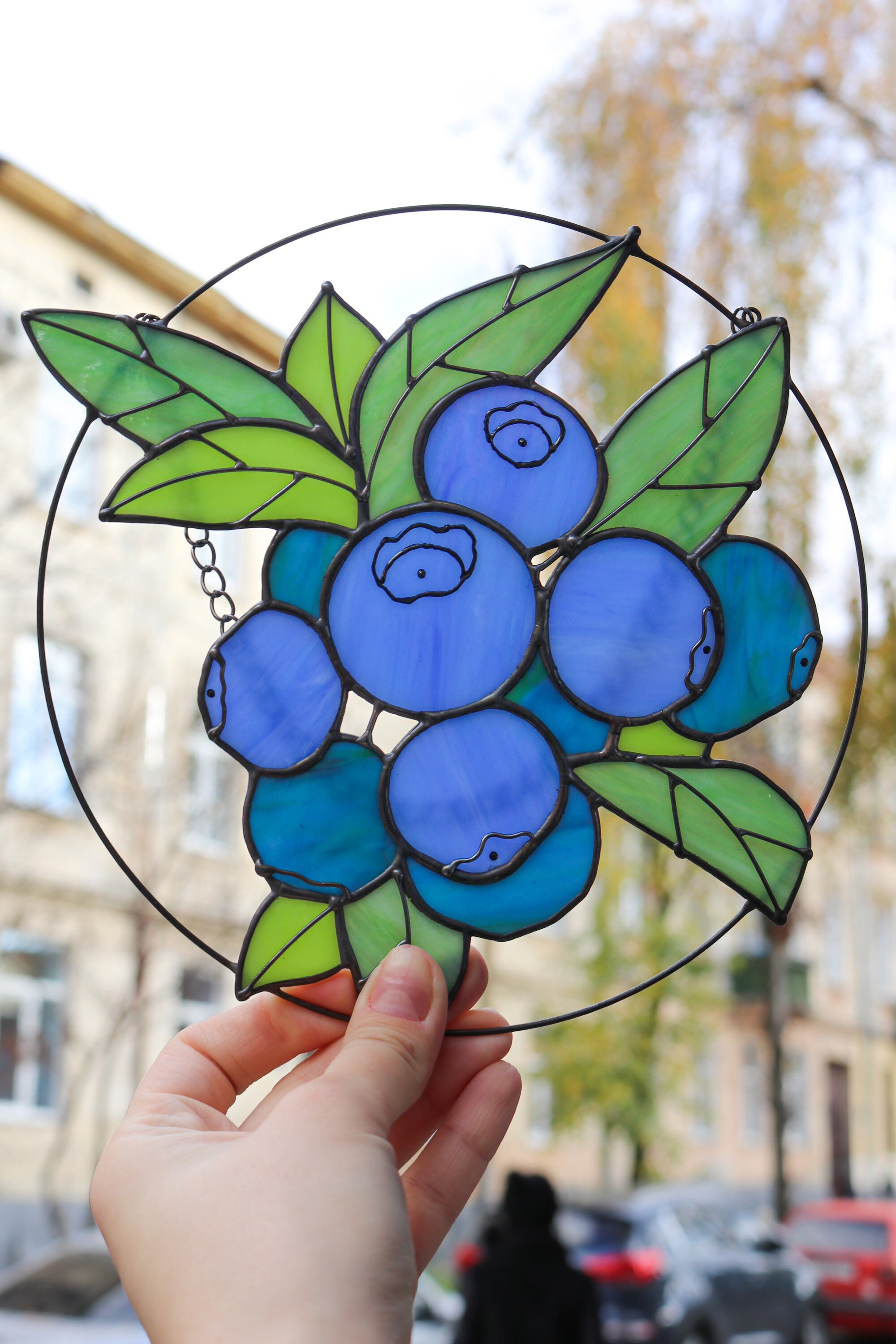 Blueberry Blue Suncatcher. Stained Glass Home Decor Panel - Etsy