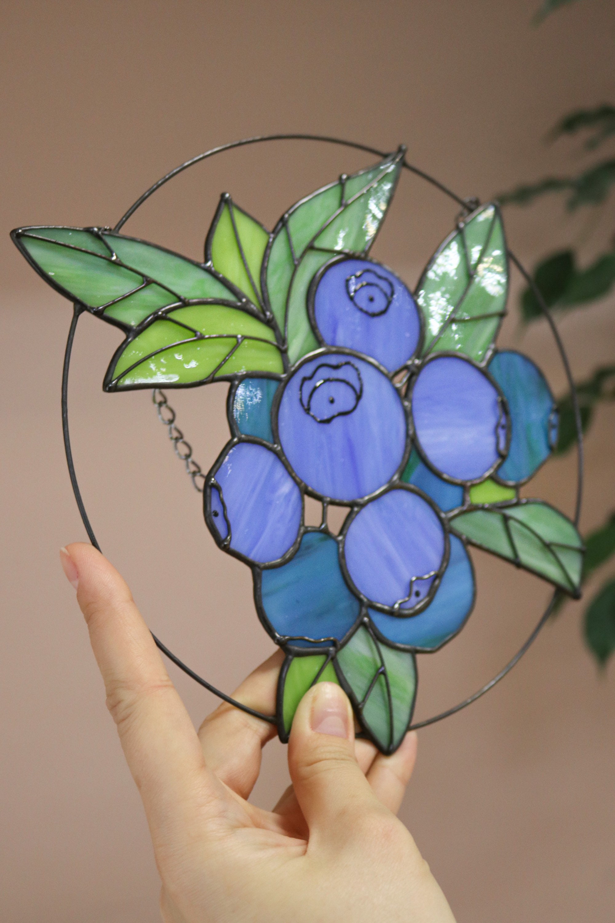 Blueberry Blue Suncatcher. Stained Glass Home Decor Panel - Etsy
