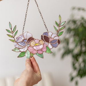 Stained Glass Flowers Suncatcher. Home Floral Decor. Garden Glass ...