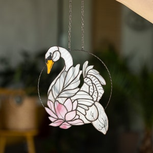 White Suncatcher Swan Stained Glass Picture Home House Decor Bird ...