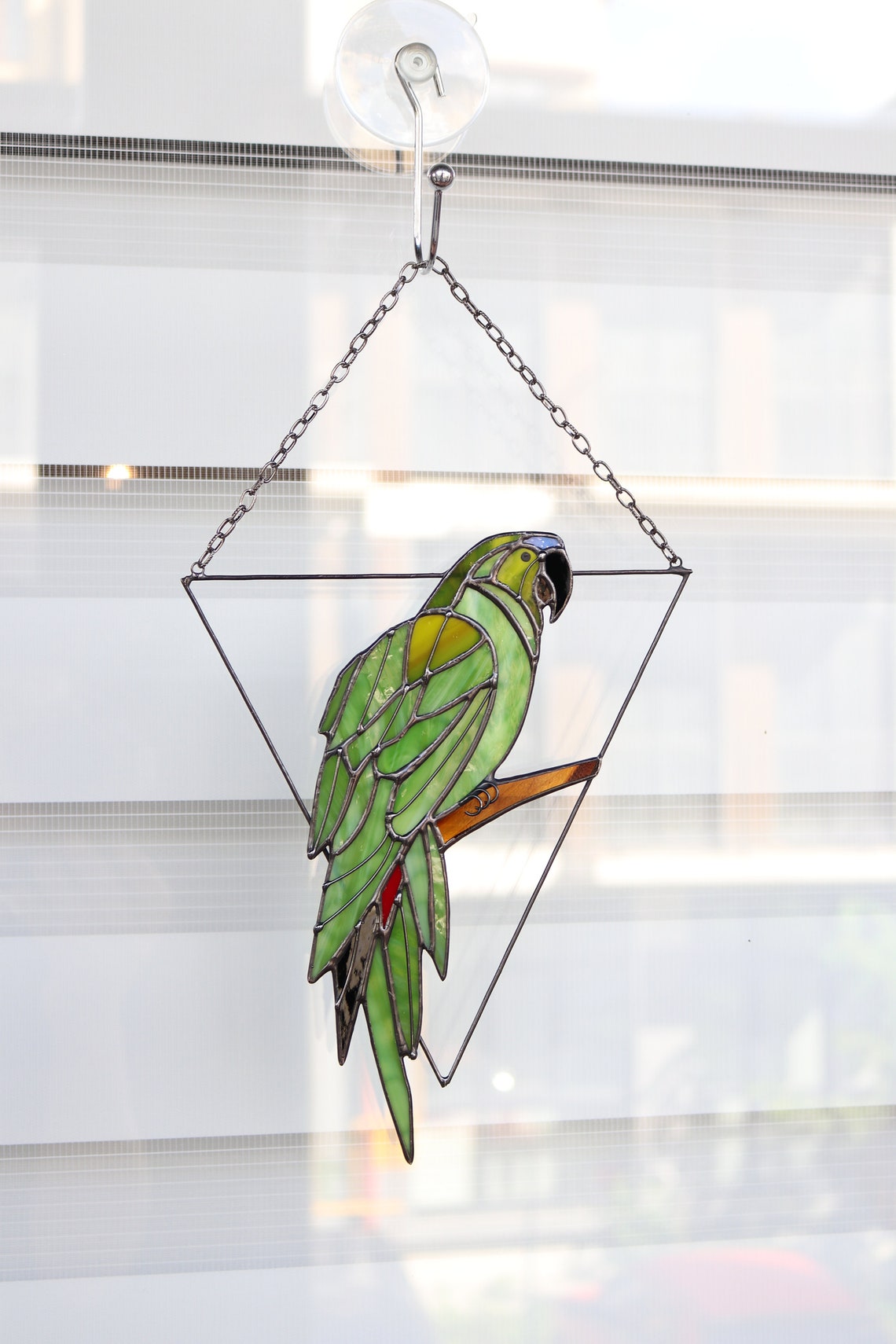 Green Stained Glass Macaw Suncatcher | Custom Pet Hanging Panel ...