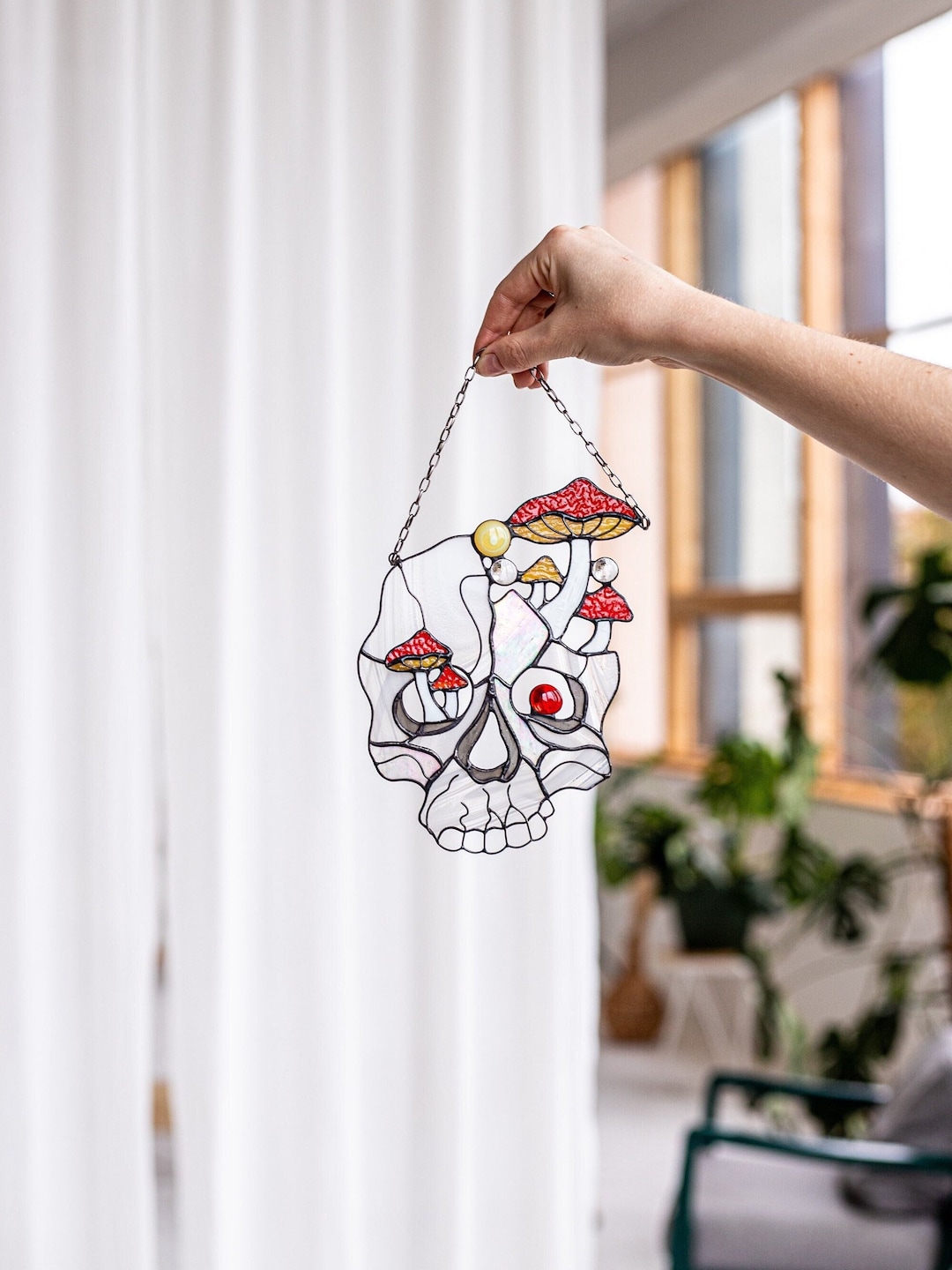 Gothic Suncatcher Skull Amanita Stained Glass Horror Picture Home Decor ...