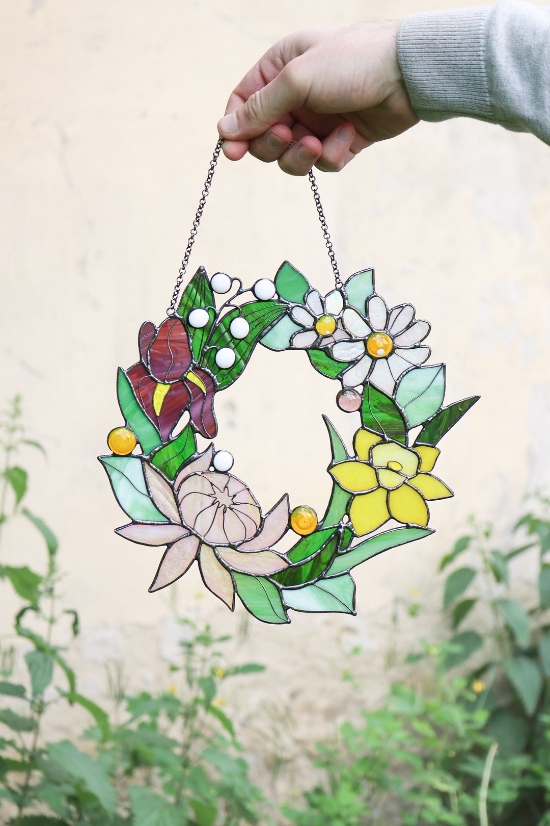 Stained Glass Wreaths for Front Door Suncatcher Flowers Home Decor ...