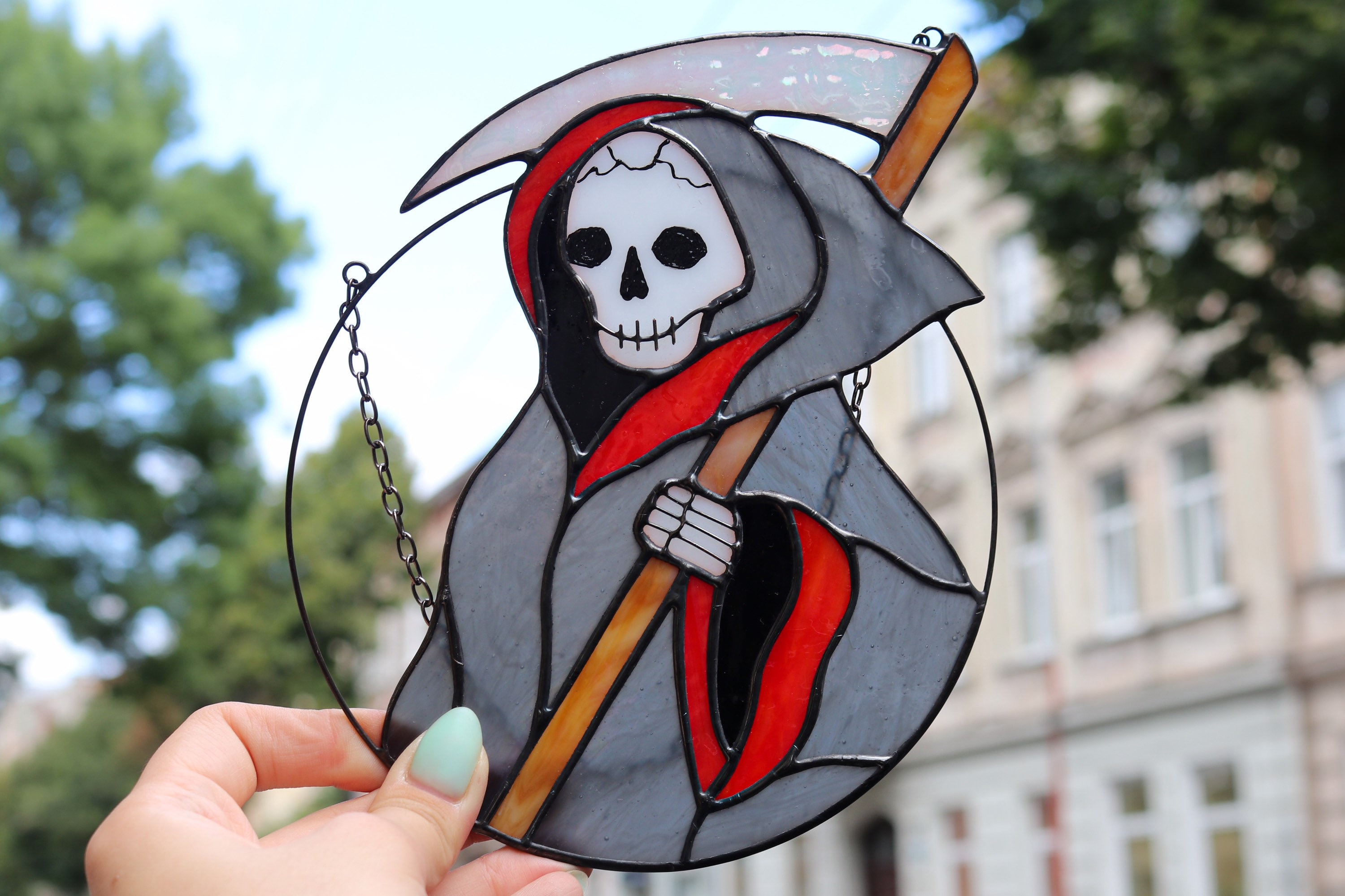 Gothic Suncatcher Death Scythe Stained Glass Horror Picture | Etsy