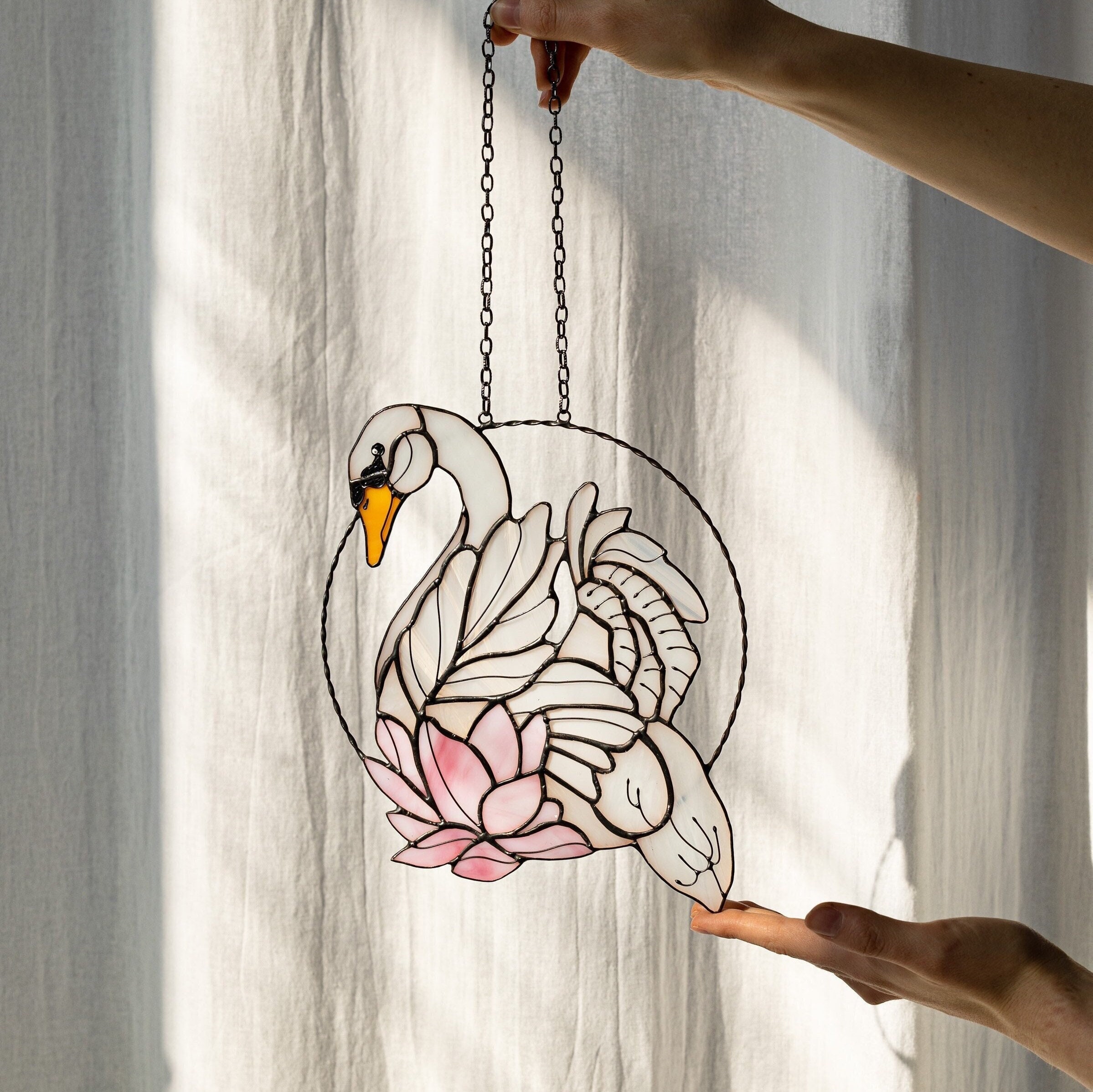 White Swan Real Glass Suncatcher | Bird Picture Home House Decor ...
