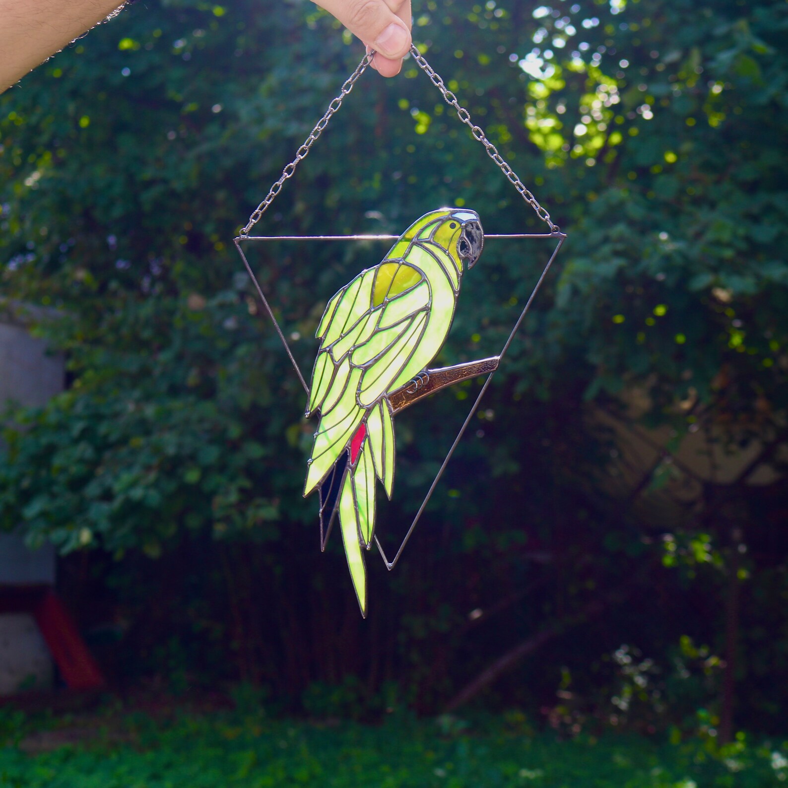 Green Stained Glass Macaw Suncatcher | Custom Pet Hanging Panel ...