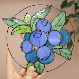 Blueberry Blue Suncatcher. Stained Glass Home Decor Panel Window Wall ...