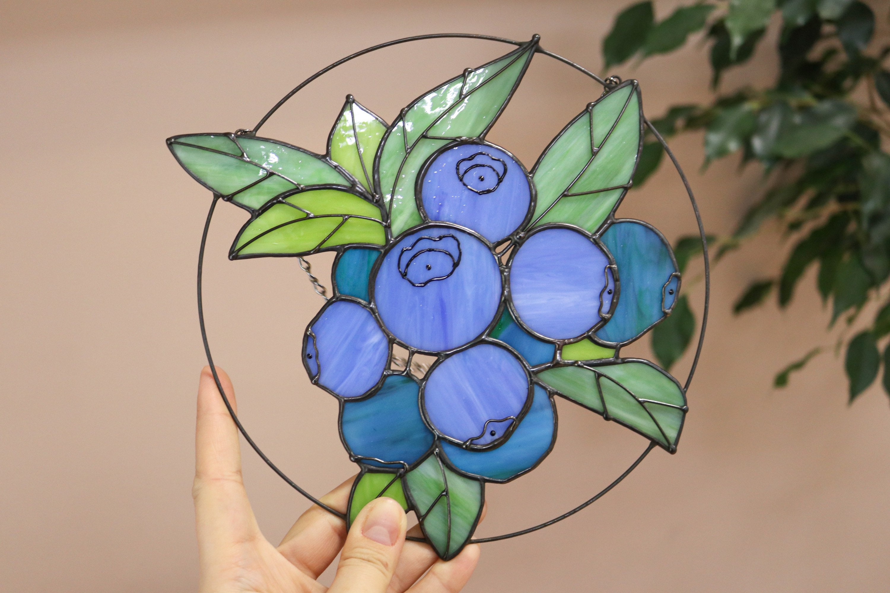 Blueberry Blue Suncatcher. Stained Glass Home Decor Panel - Etsy