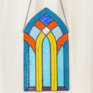 Stained Glass Window Panel | Gothic Arch Suncatcher | Colorful Glass ...