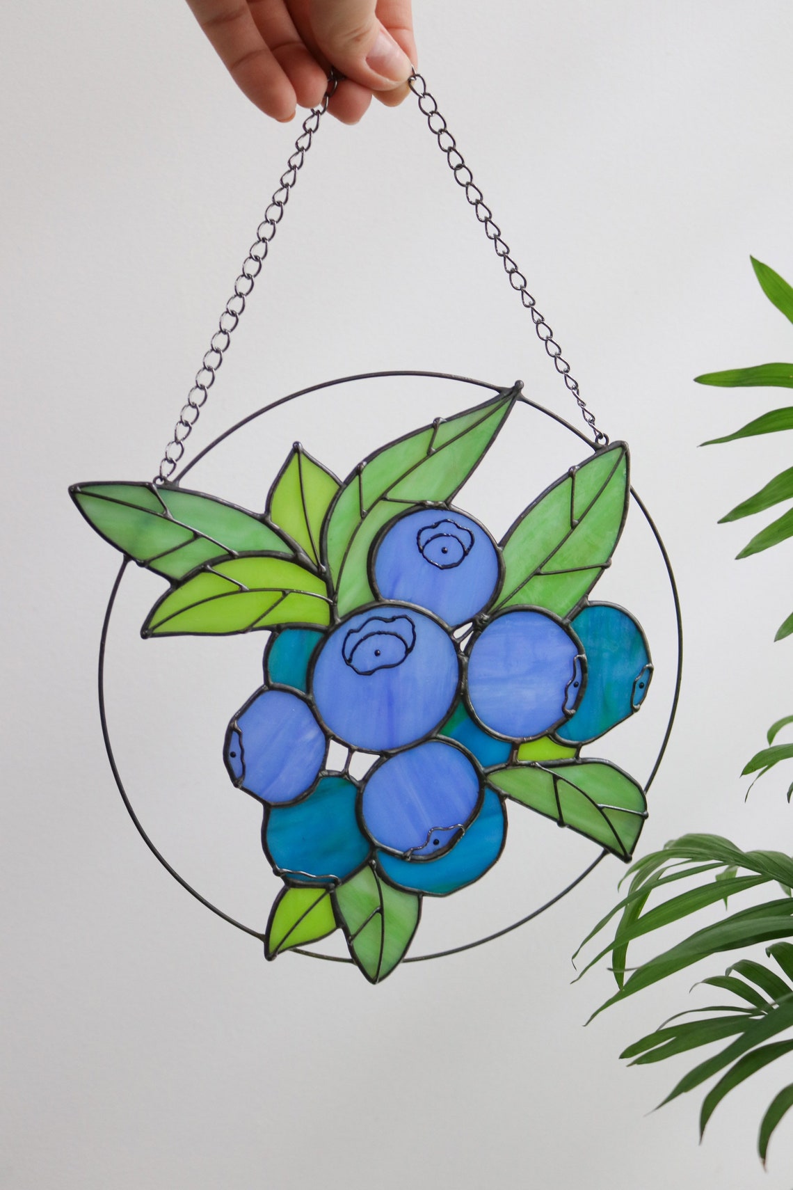Blueberry Blue Suncatcher. Stained Glass Home Decor Panel - Etsy