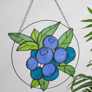Blueberry Stained Glass Suncatcher | Home Decor Window Hanging | Mother ...
