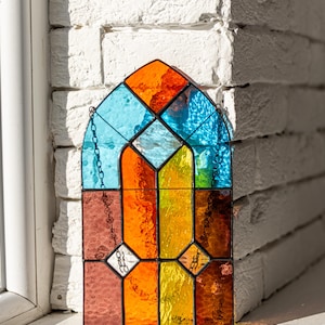 Stained Glass Window Panel | Gothic Arch Suncatcher | Colorful Glass ...