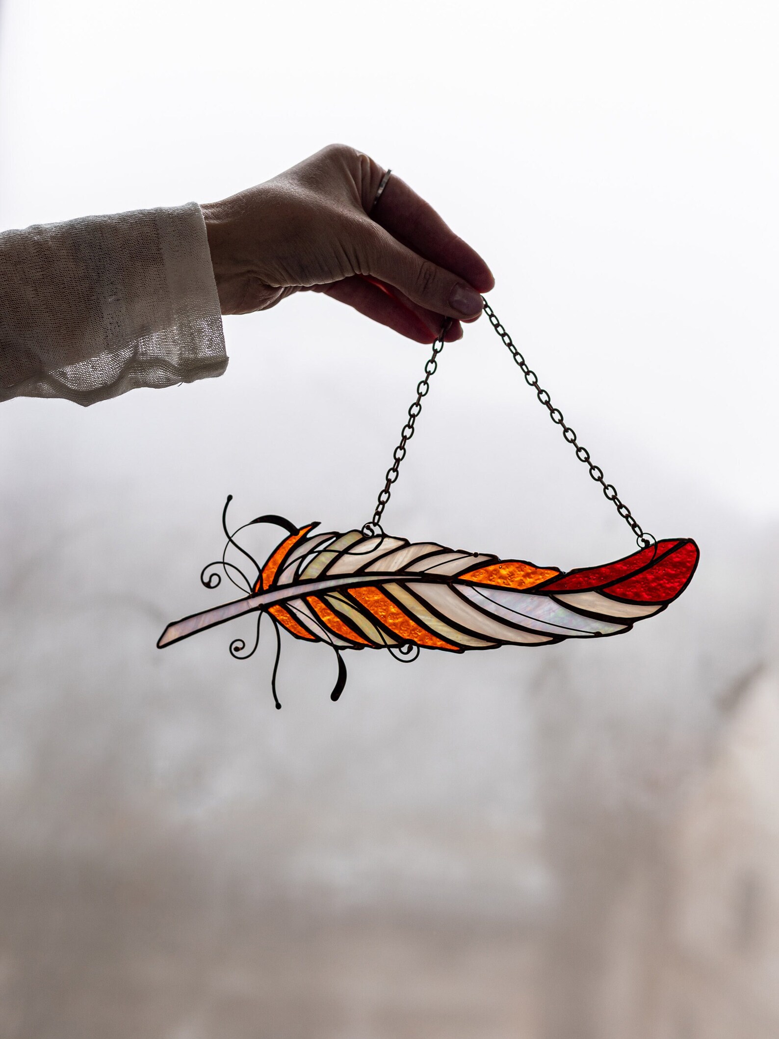 Handmade Home Style Red Feather Wall Window Hanging | Real Glass New ...