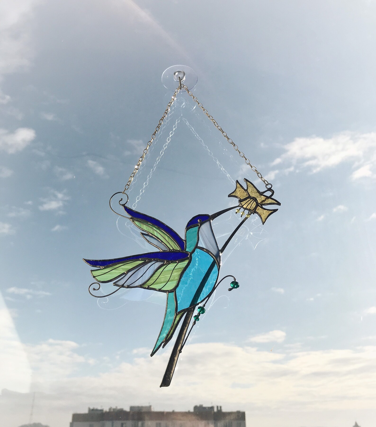 Blue Hummingbird Stain Glass Bird Suncatcher Home House Decor - Etsy