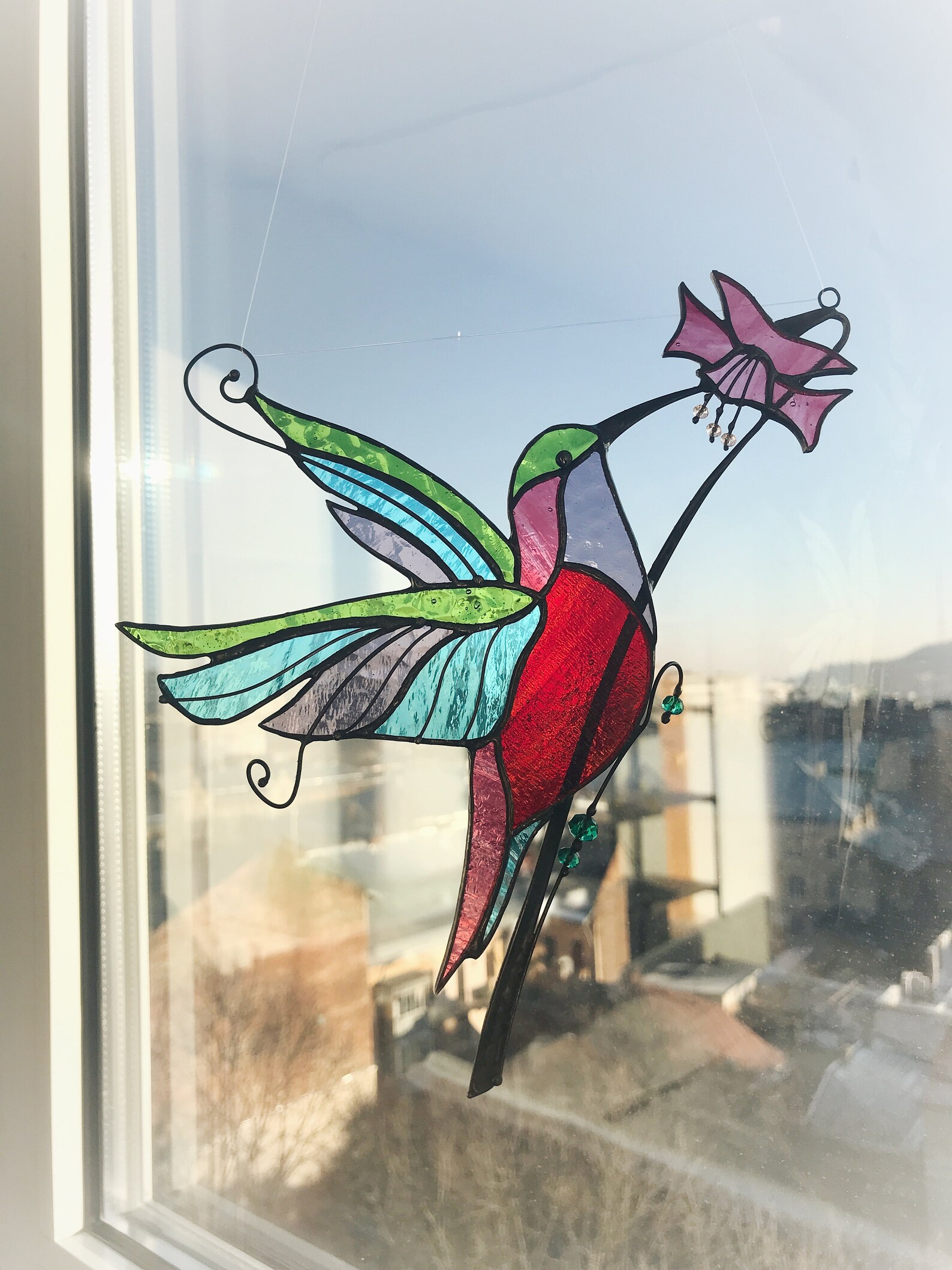 Blue Hummingbird Stain Glass Bird Suncatcher Home House Decor - Etsy