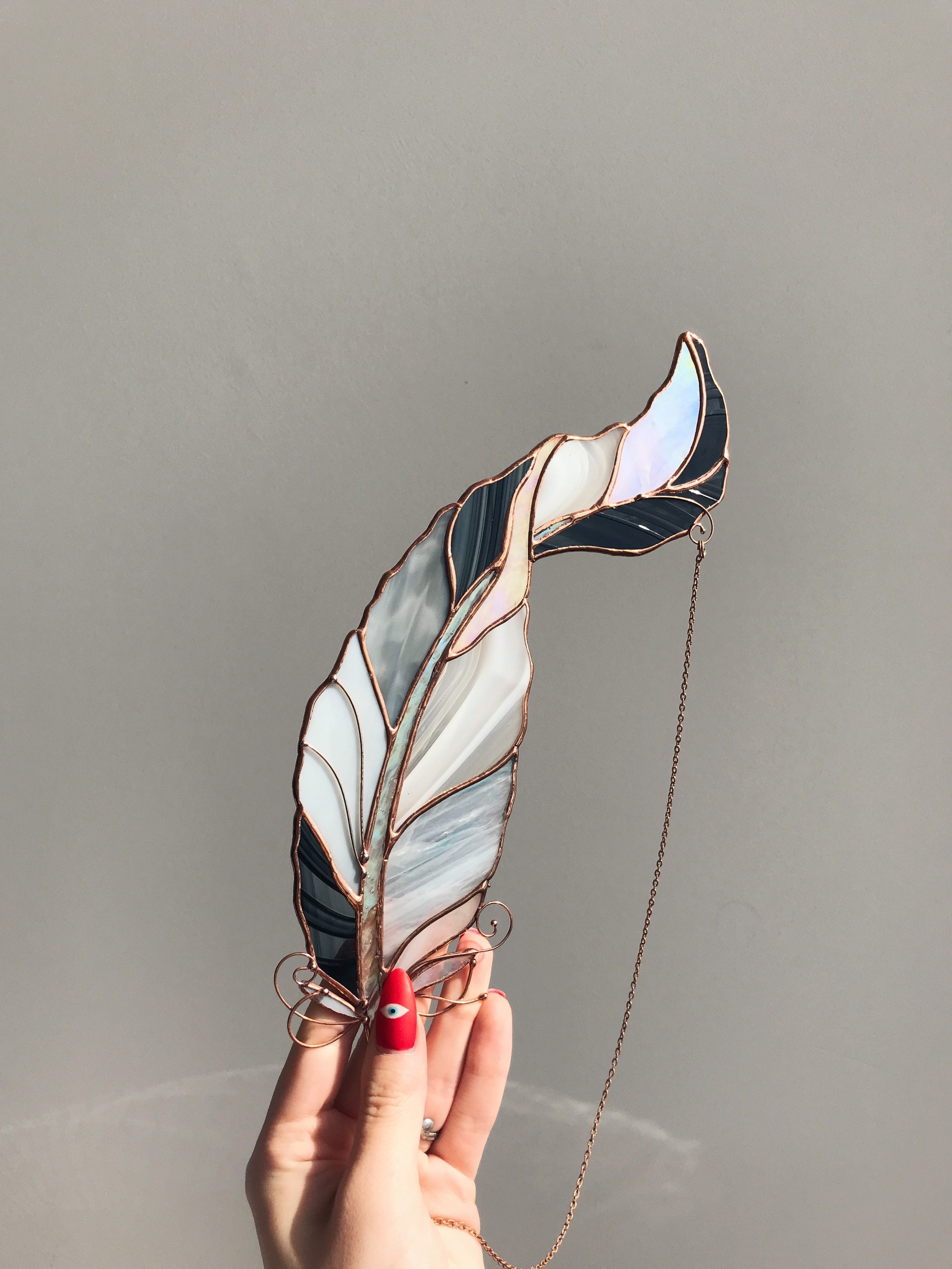 Gray Wall Hangings Feathers Light Cling Pendant Plumage | Etsy