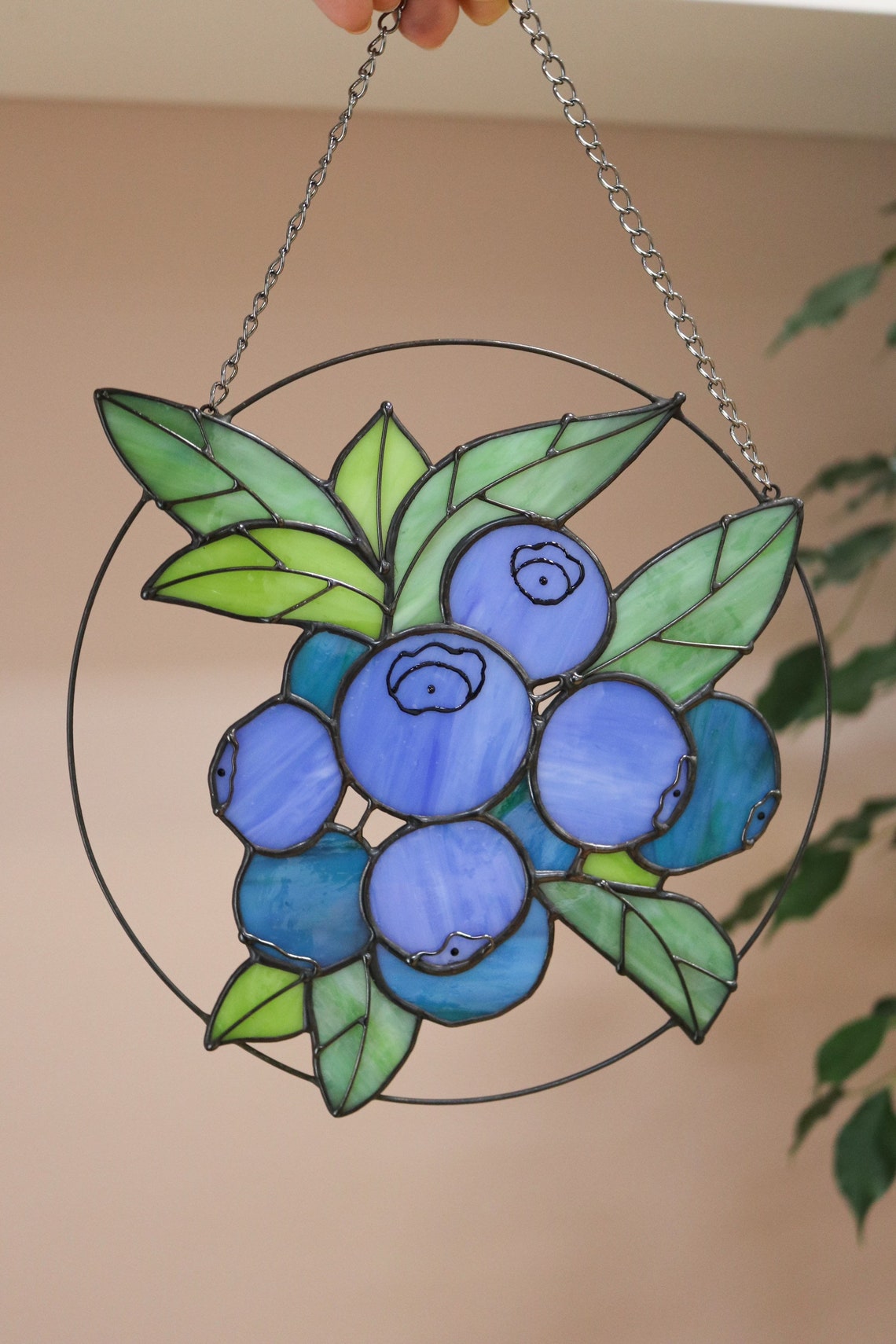 Blueberry Blue Suncatcher. Stained Glass Home Decor Panel - Etsy