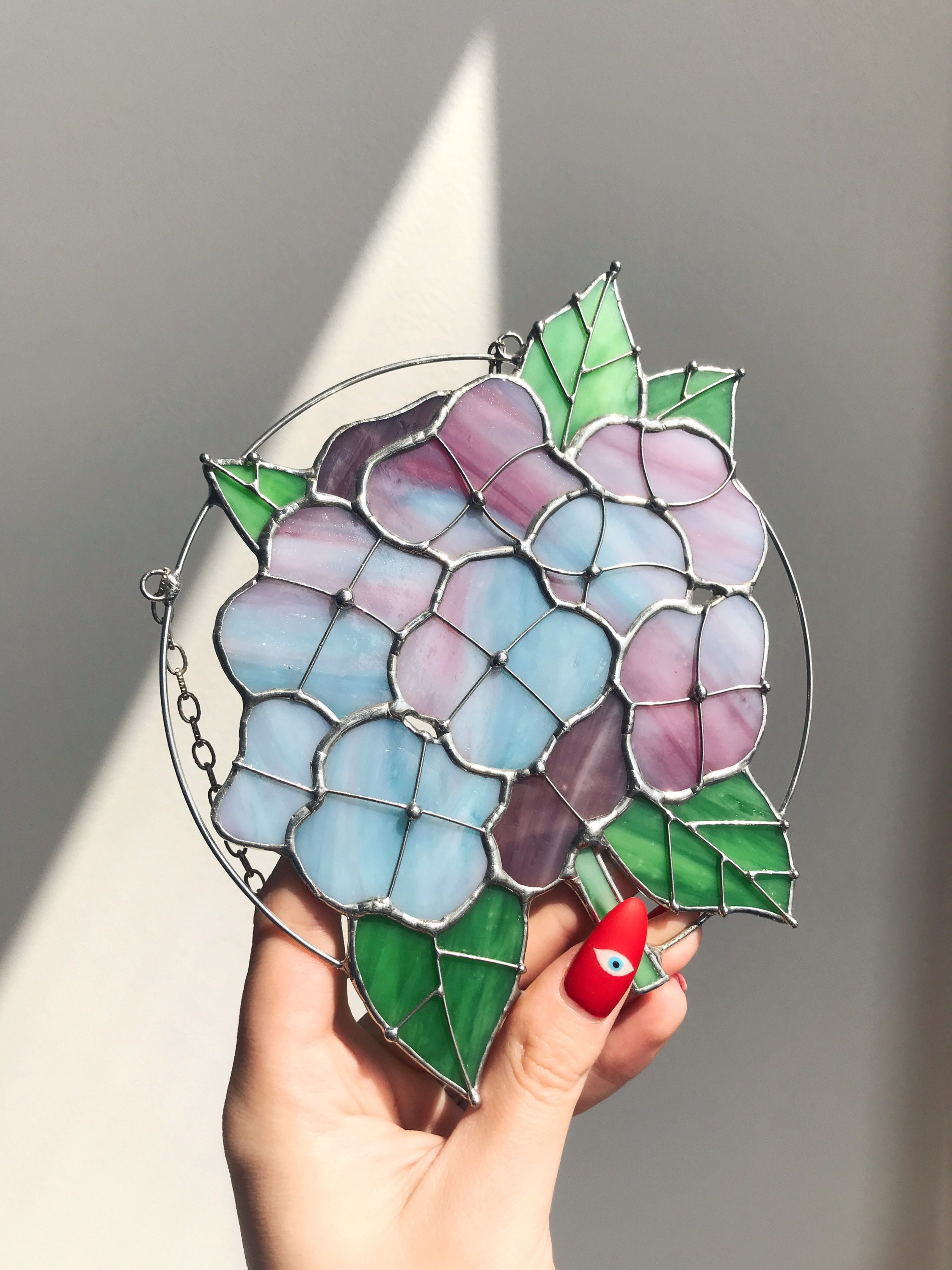 Purple Blue Flower Suncatcher Hydrangea. Stained Glass Home - Etsy