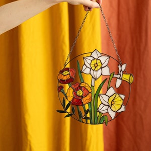Daffodils and Marigold Flowers Suncatcher | Real Glass Window Wall ...