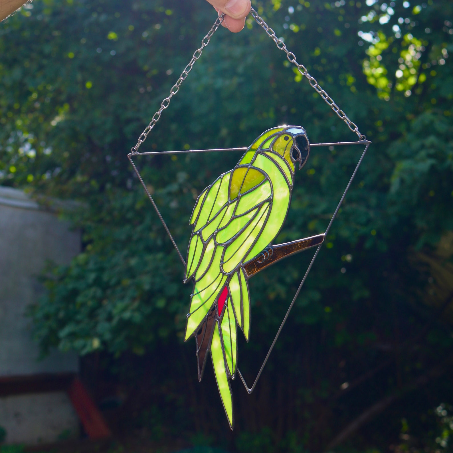 Green Stained Glass Macaw Suncatcher | Custom Pet Hanging Panel ...
