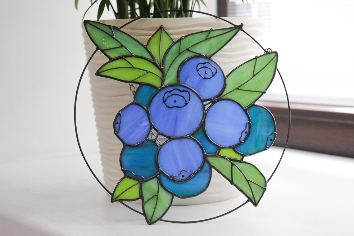 Blueberry Blue Suncatcher. Stained Glass Home Decor Panel - Etsy