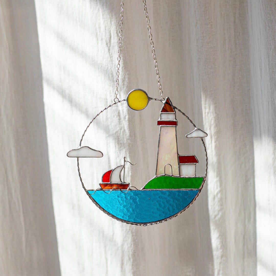 Lighthouses Suncatcher Stain Glass Beacon Picture Home House Decor ...