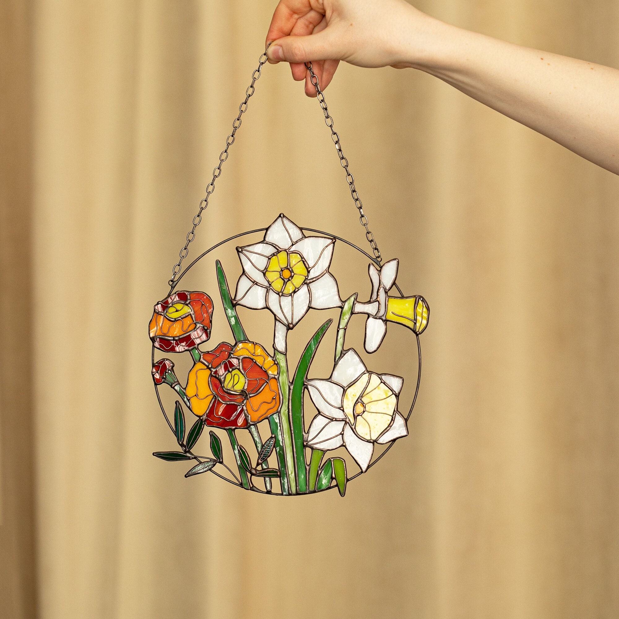 Daffodils and Marigold Flowers Suncatcher | Real Glass Window Wall ...