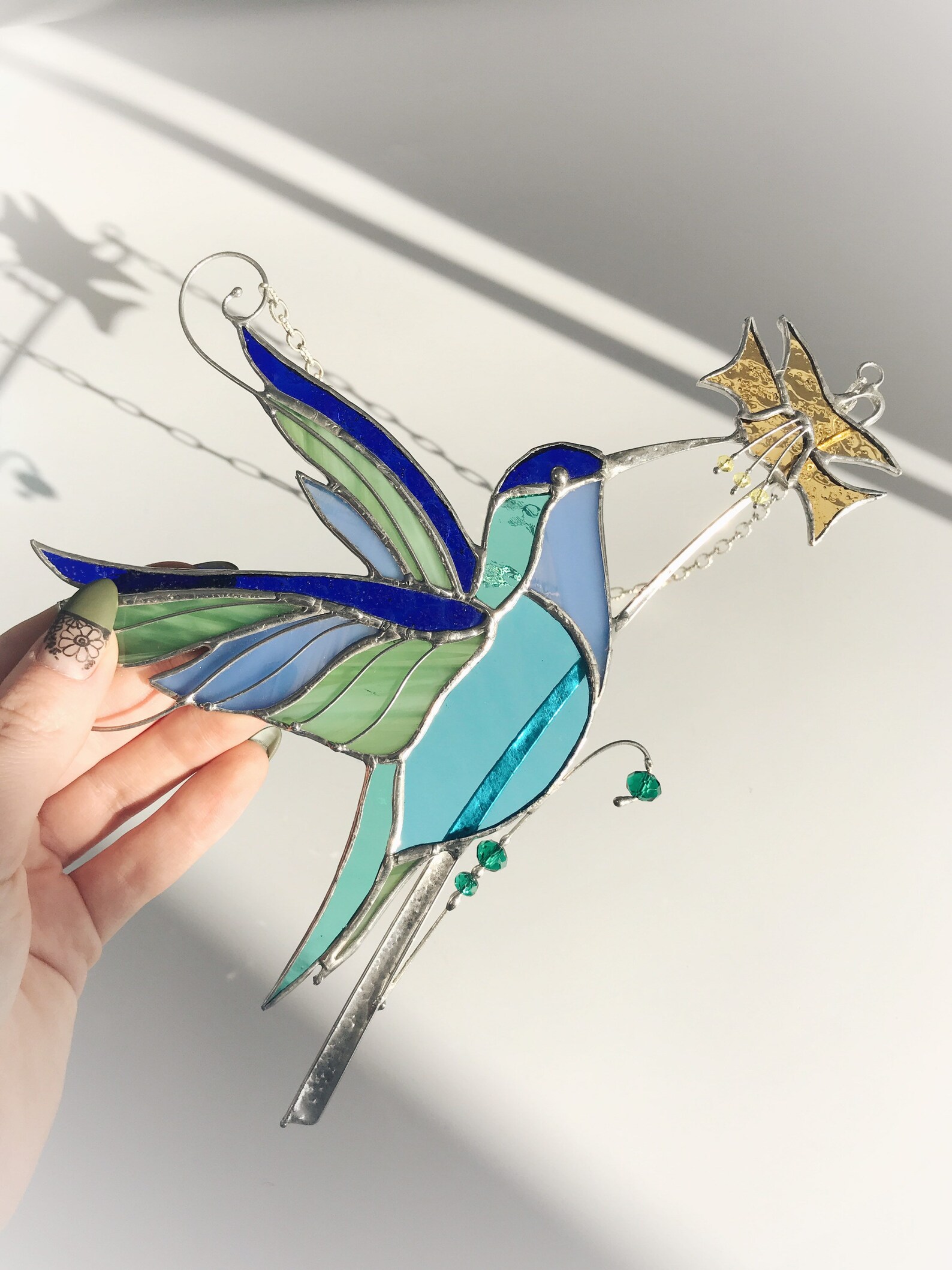 Blue Hummingbird Stain Glass Bird Suncatcher Home House Decor - Etsy