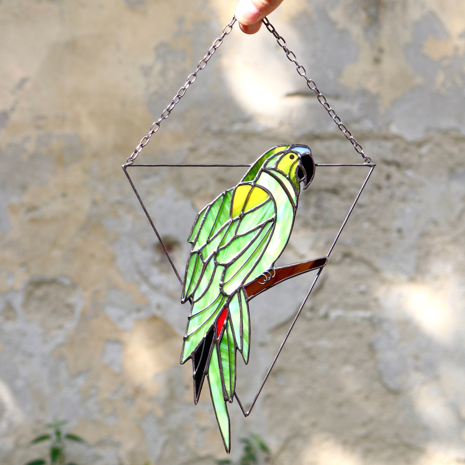 Green Stained Glass Macaw Suncatcher | Custom Pet Hanging Panel ...