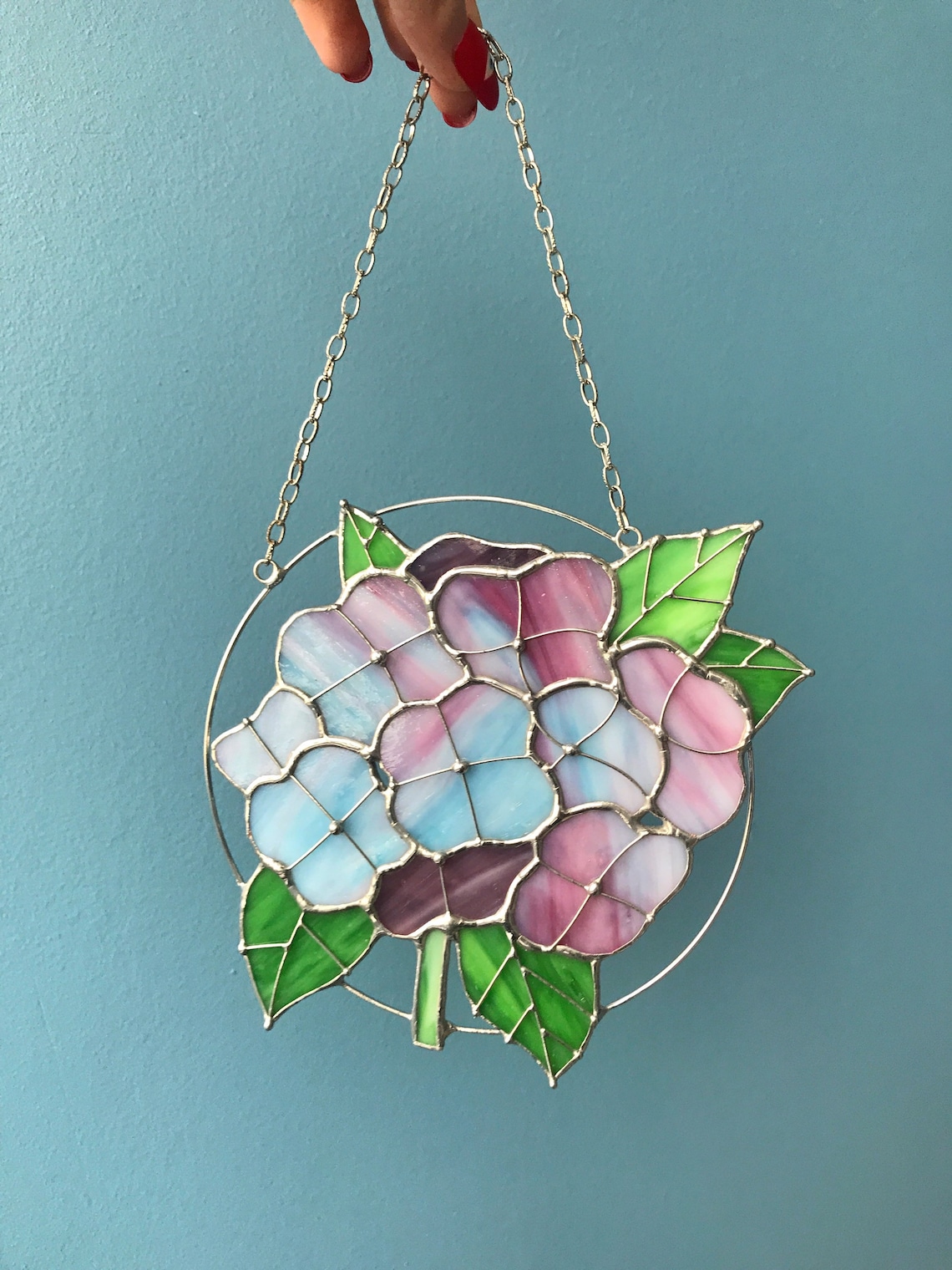 Purple Blue Flower Suncatcher Hydrangea. Stained Glass Home - Etsy