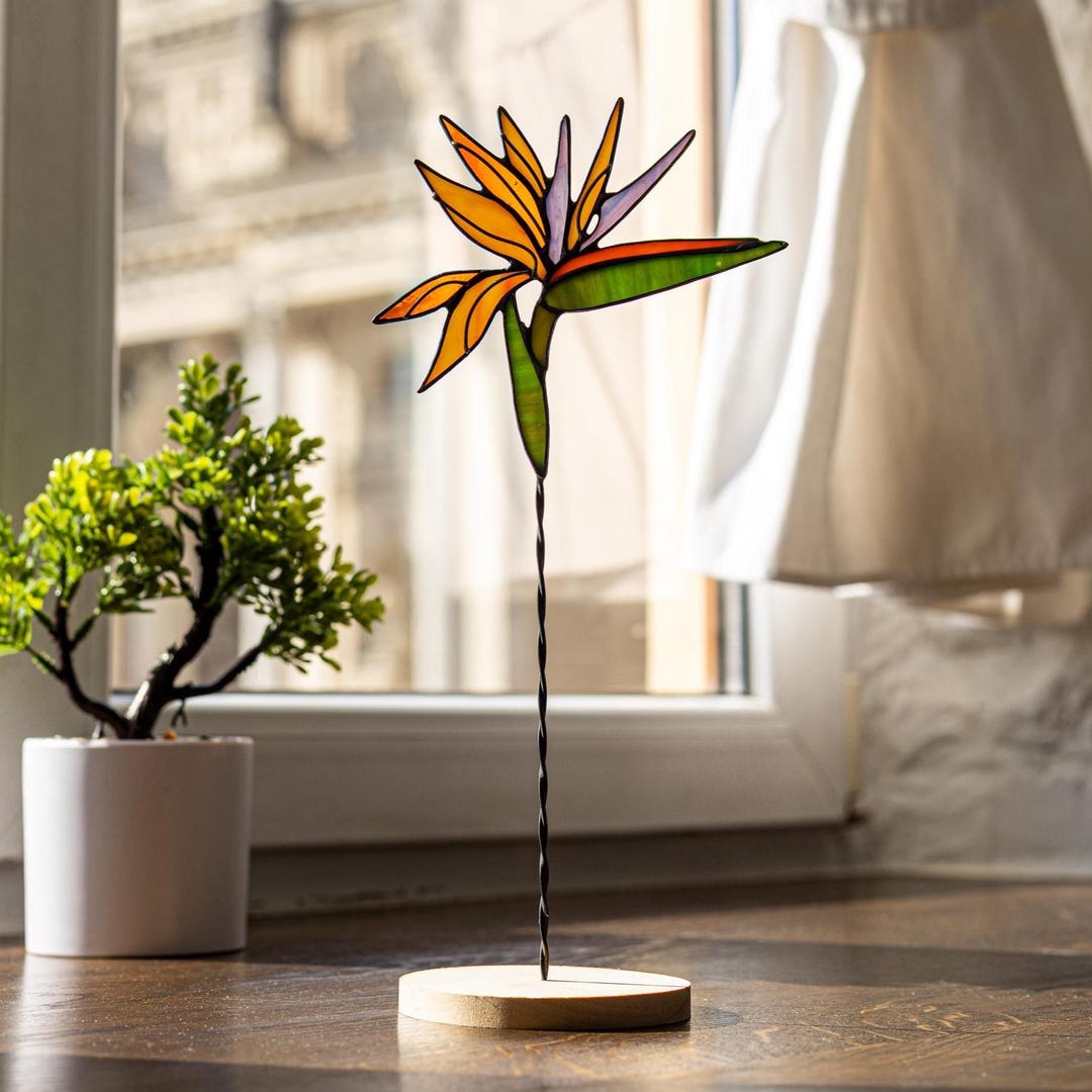 Strelitzia Stained Glass Flower | Home Garden Table Stand Decor ...