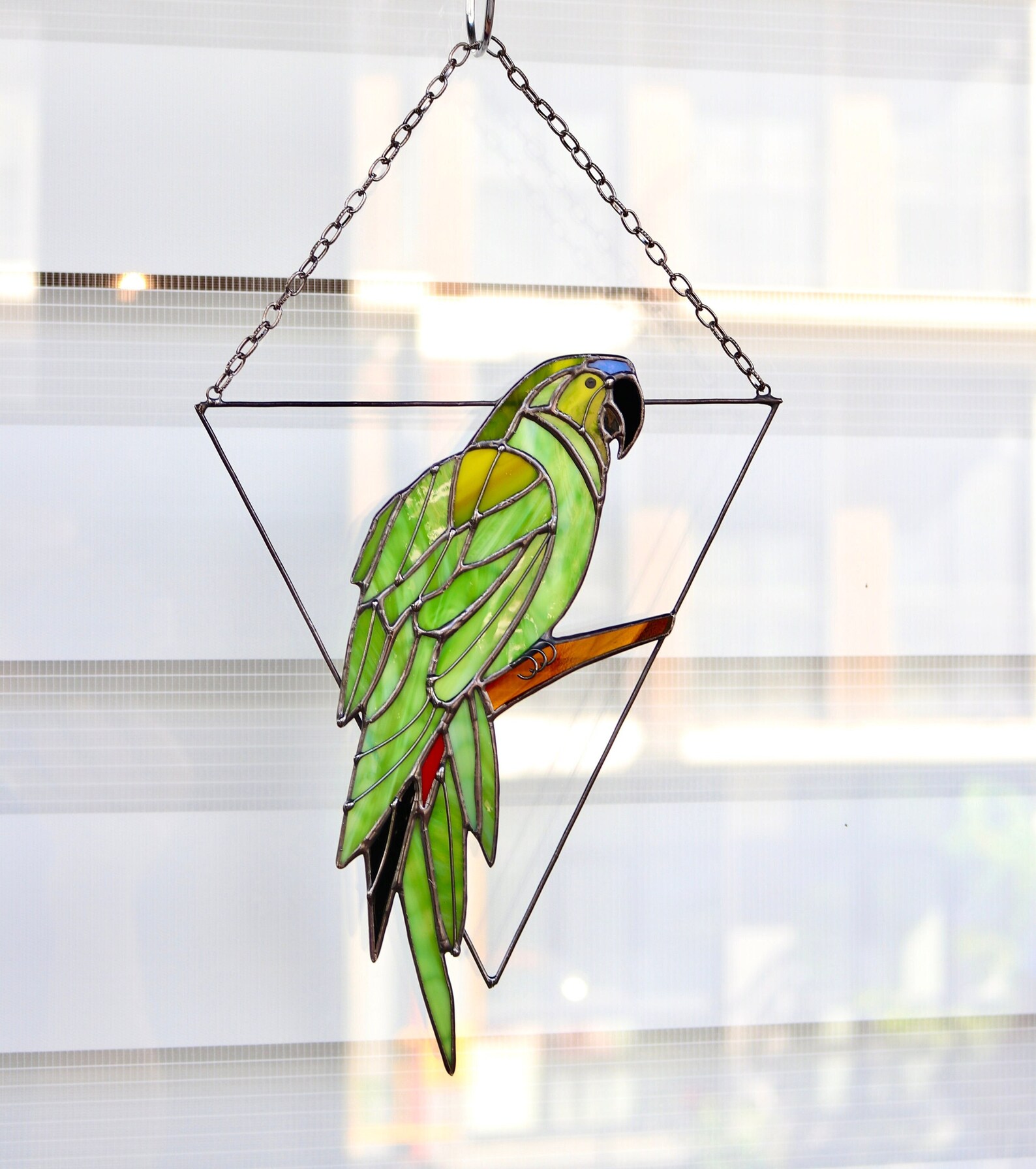 Green Stained Glass Macaw Suncatcher | Custom Pet Hanging Panel ...