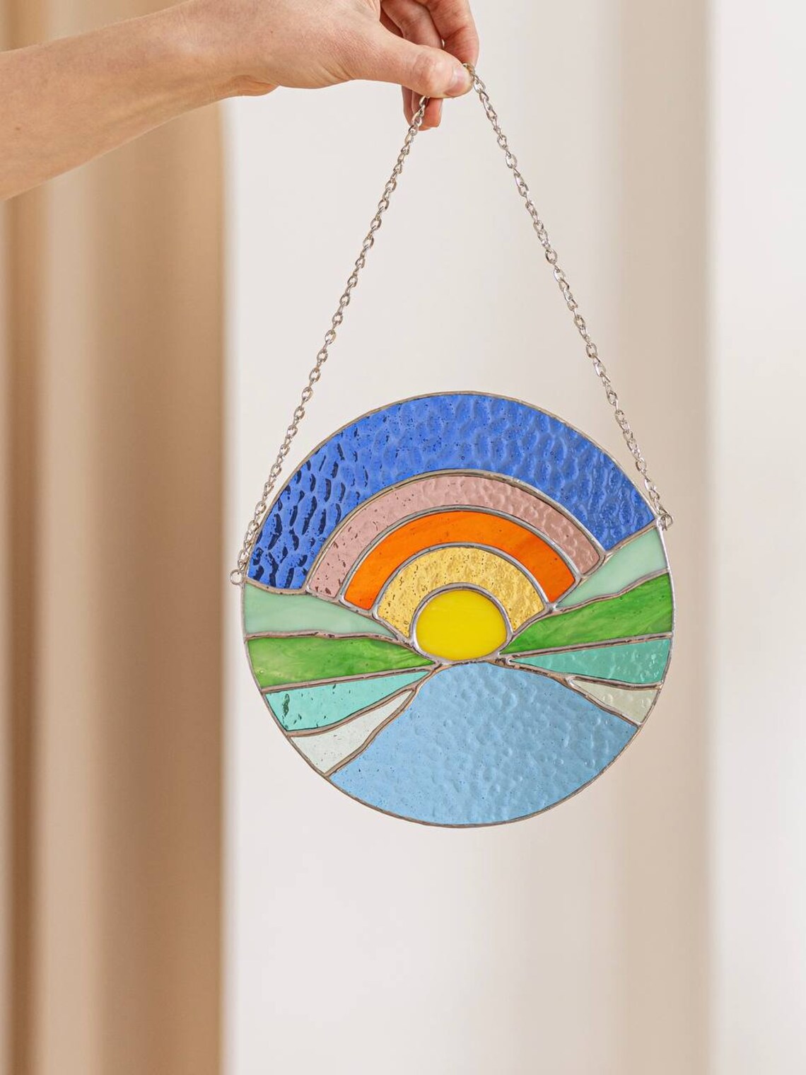 Suncatcher Sunset Stain Glass Picture Home House Decor Panel Garden ...