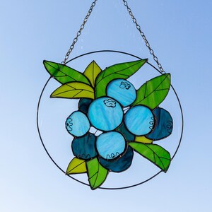 Blueberry Blue Suncatcher. Stained Glass Home Decor Panel Pendant ...