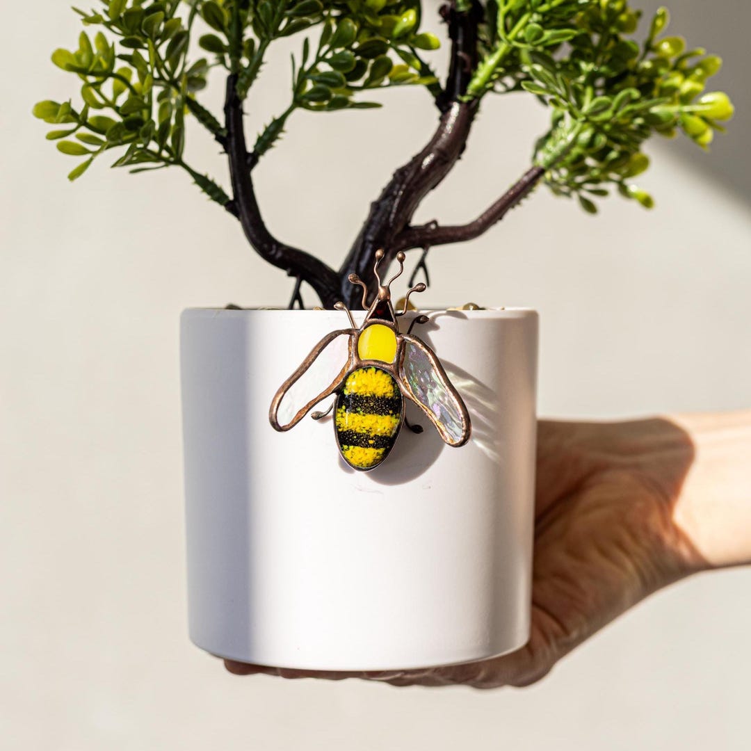 Stained Glass Bee Plant Pot Hugger Clip - Gift for Gardeners - Spring ...