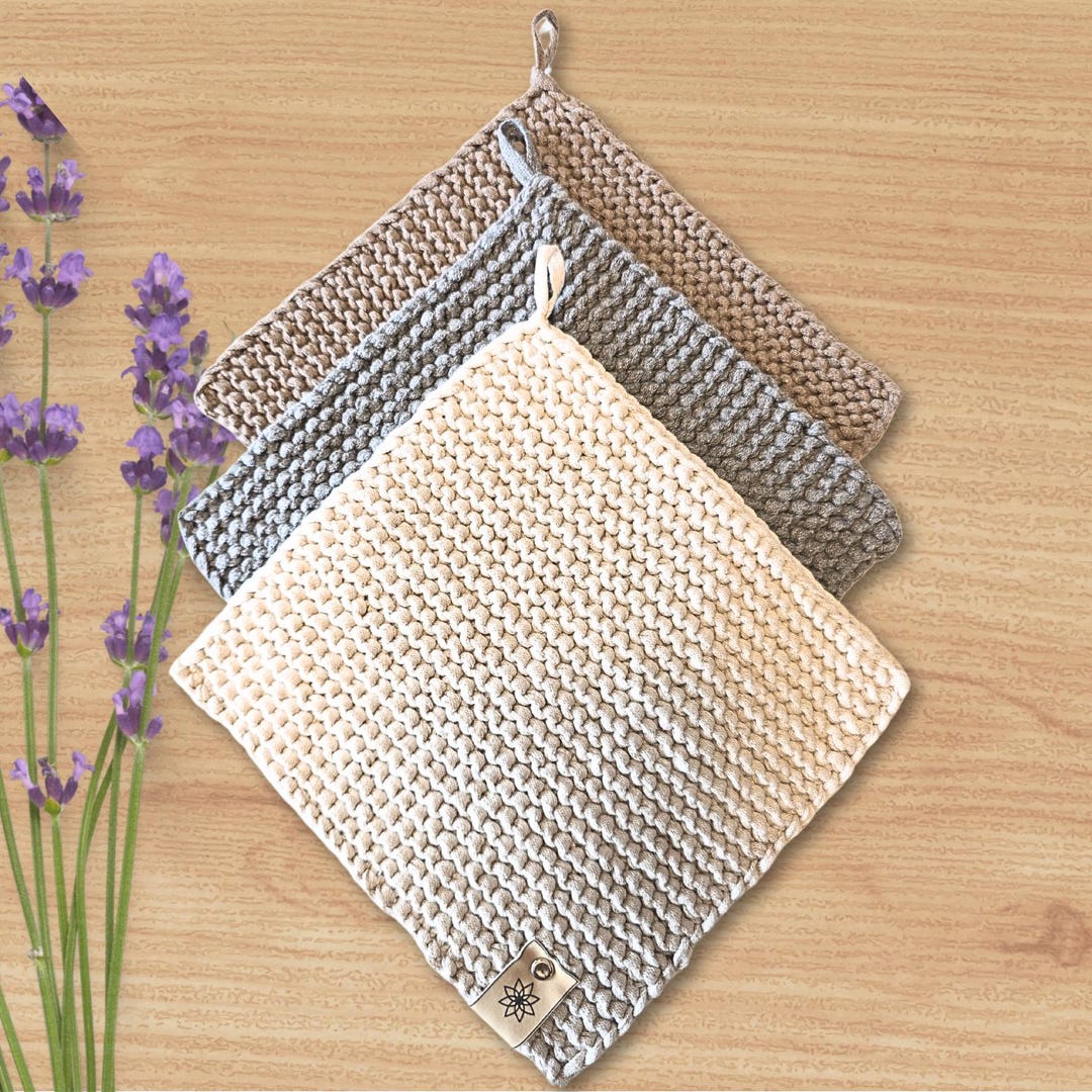 Knitted Cotton Trivet / 3-pack - 8"x8" / Heat-resistant Pads With ...